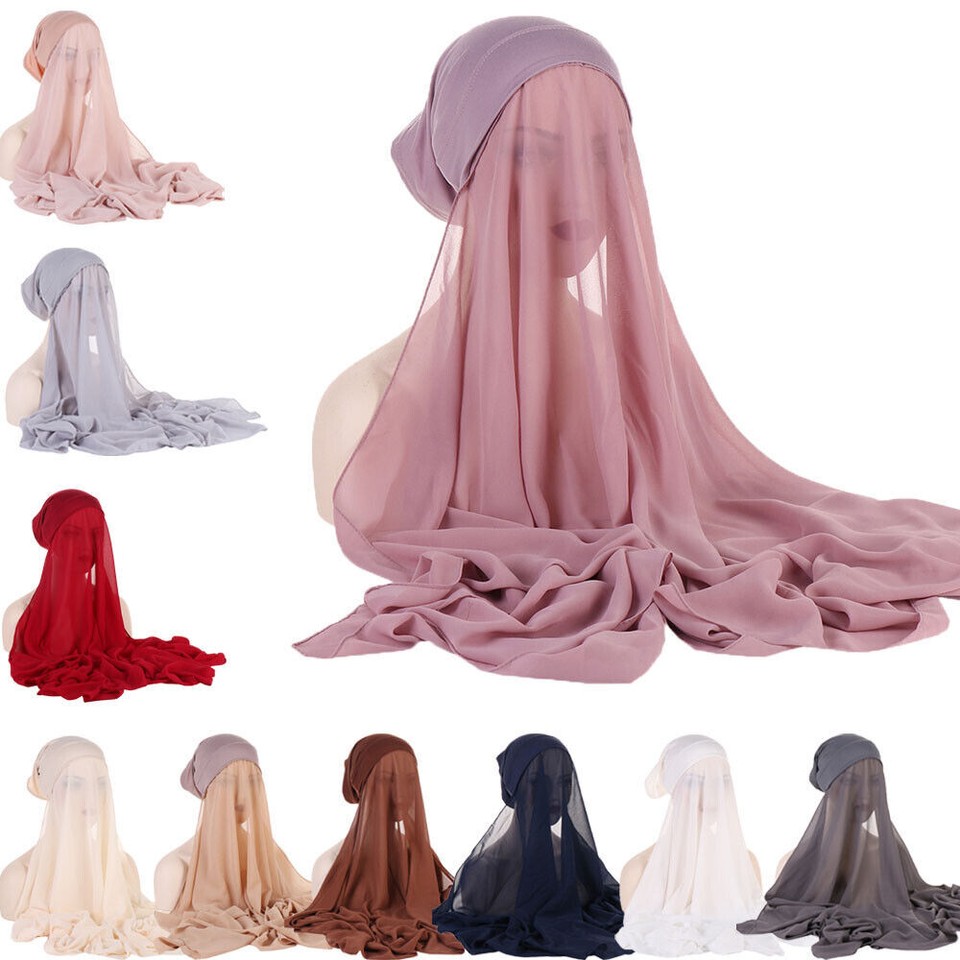 Pull On Women Hijab Wrap Shawl Instant Muslim Turban Amira Scarf Stole ...