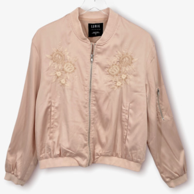 Lunik Jacket Womens Large Pink Blush Embroidered Satin Zip Up Bomber ...