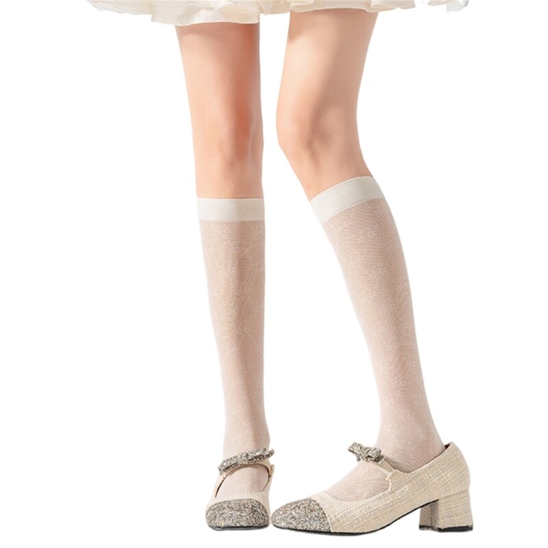 Women Fishnet Knee Stockings Diamond Sheer Knee High Socks Sweet Calf ...