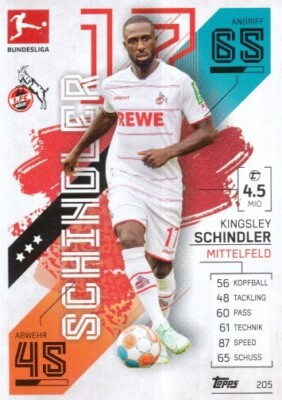 205 1. FC K LN - SCHINDLER KINGSLEY - GERMANY CARD TOPPS BUNDESLIGA ...