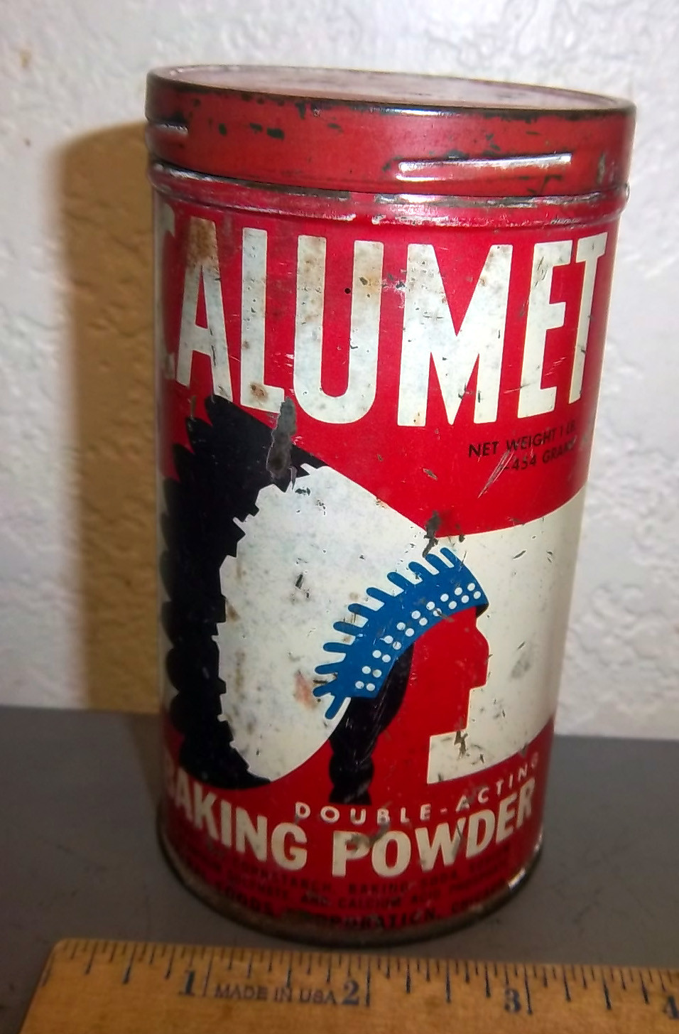 VINTAGE Calumet 1 pound Baking Powder tin, Directions for Calumet use ...
