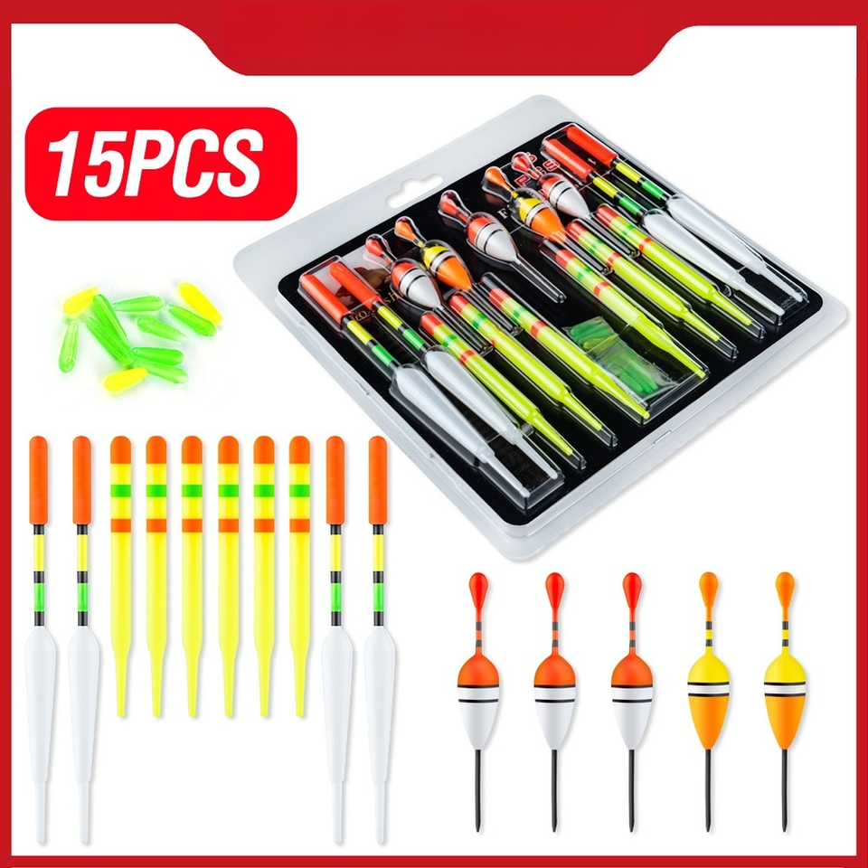 15 Piece Fishing Float Set Plastic Bobbers Multi Size for Fishing Gear ...