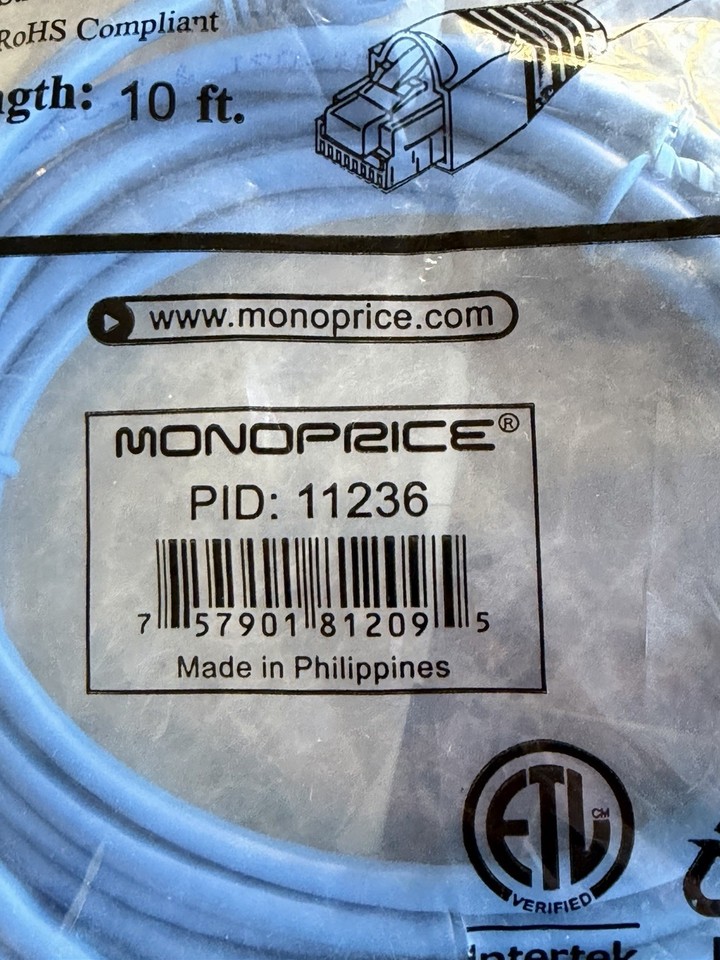 MonoPrice 350 MHz Category 5E Patch Cord Ethernet Cable (UTP) - 10Ft ...