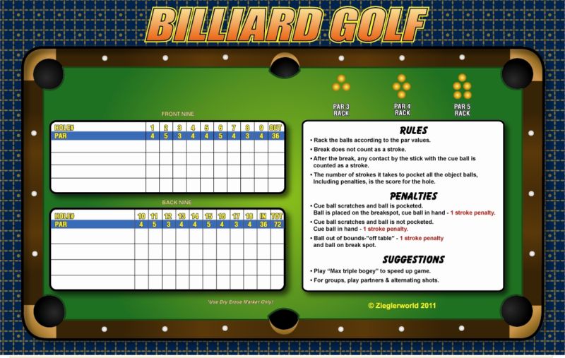 BILLIARD GOLF GAME FOR YOUR POOL BILLIARDS TABLE - 22 x 34 WITH DRY ...