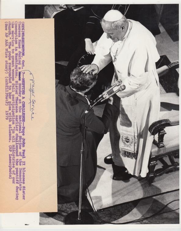 Pope John Paul II blesses Sister Theresa Kane during Prayer service ...