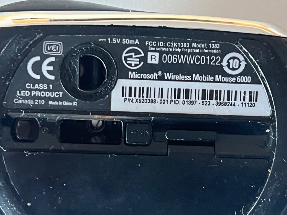 Microsoft Wireless Mobile Mouse 6000 Model 1383 - Excellent Condition ...