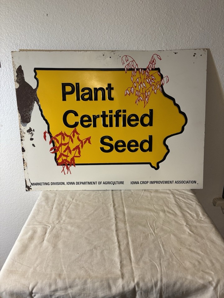 Original Vintage NOS Embossed Iowa Certified Seed Sign Seed Feed Farm ...