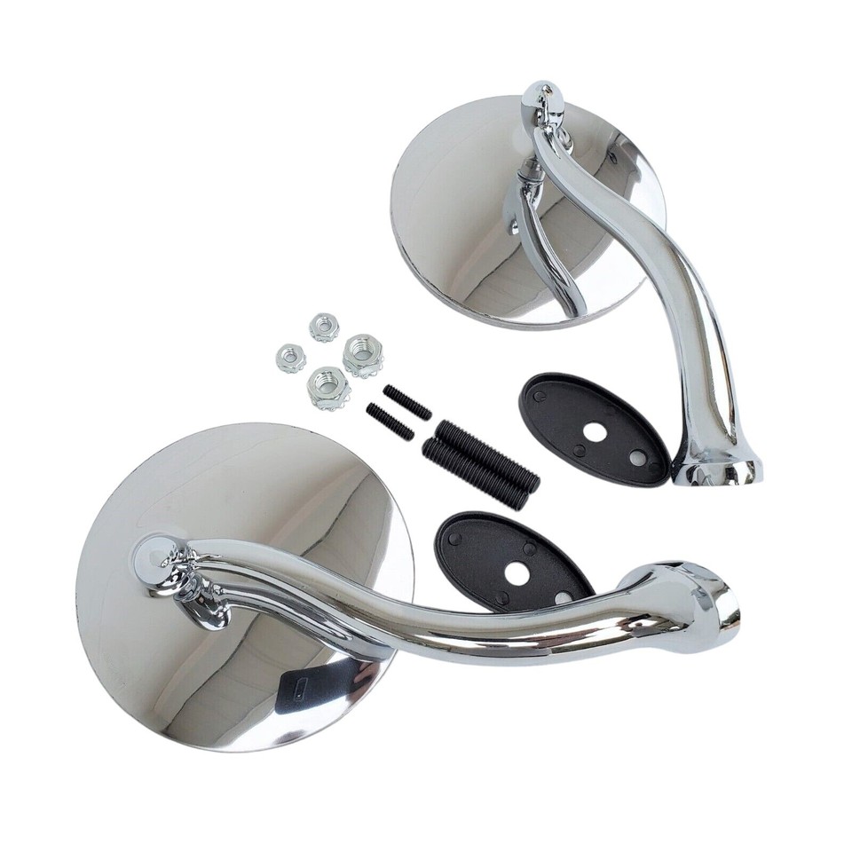 4" Stainless Chrome Swan Neck Side Round Side Mirrors | Universal ...