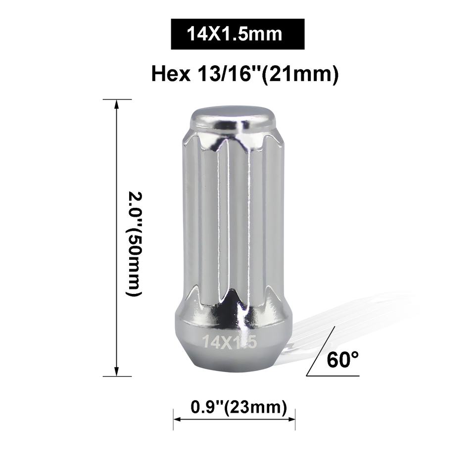 24 Chrome 14x1.5 Spline Lug Nuts For Chevy GMC Silverado Sierra 1500 ...