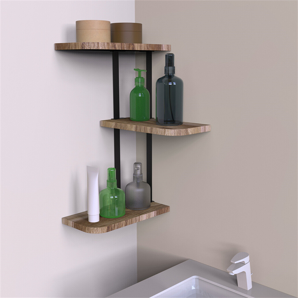 Retro Wood Floating Shelves Wall Artwork Trophies Display Racks Storage ...