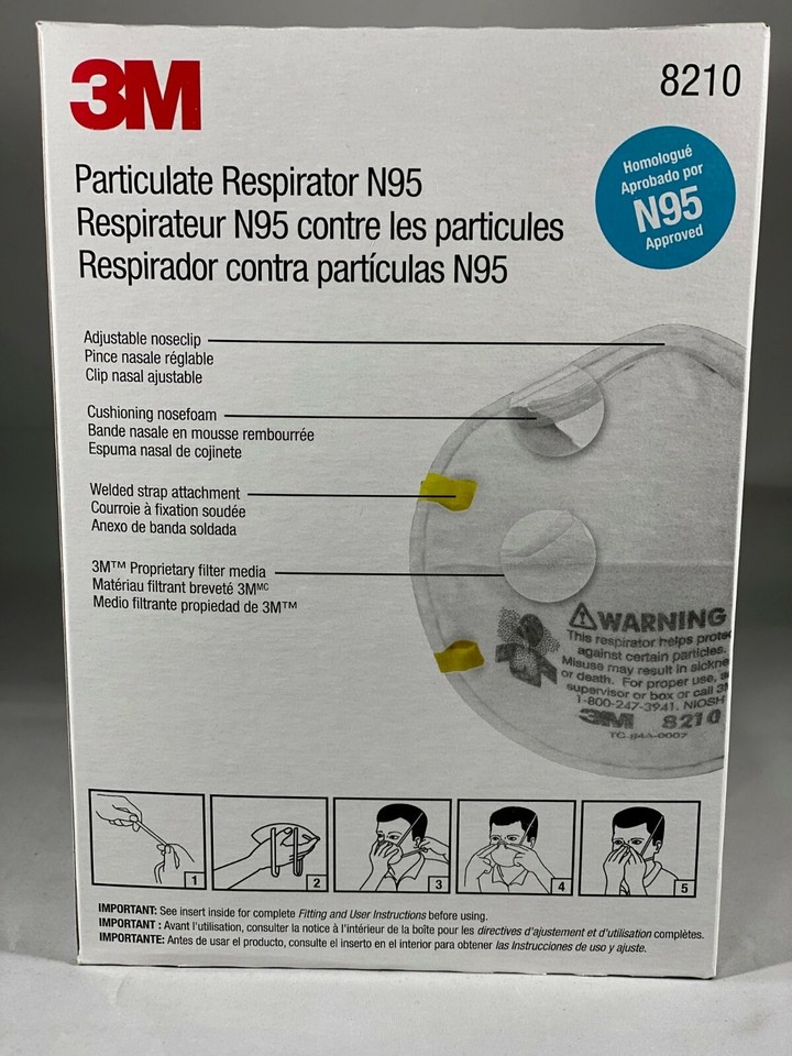 3M 8210 N95 Particulate Respirator Masks EXP 10/2025 NIOSH Valid Codes ...