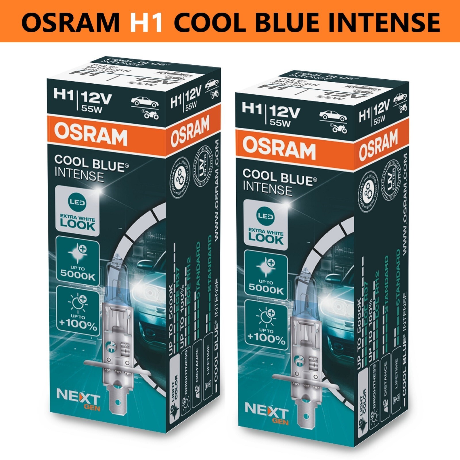 New OSRAM H1 Headlight Globes Cool Blue Intense Next Gen 2pcs 64150CBN ...