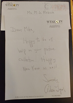 Adam Lynch Autographed Handwritten Letter 1989 Pittsburgh Newscaster ...