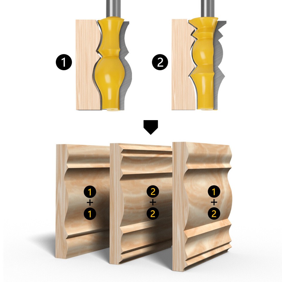 1/2 12mm Shank Architectural Crown Molding Router Bits Reversible Set ...