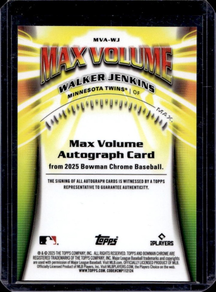 2025 Bowman Chrome Walker Jenkins Max Volume Auto #96/99 Twins | eBay