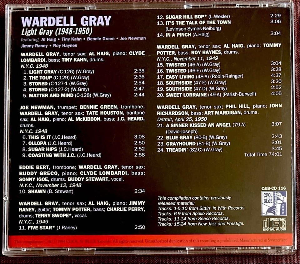 Wardell Gray/Al Haig/Jimmy Laney/Bebop Tenor Saxophone Masters/WARDELL ...
