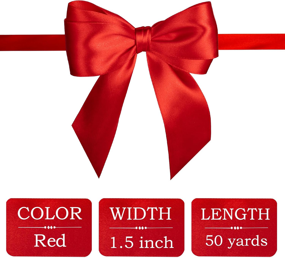 1 1/2 Inch Red Satin Ribbon for Flower Bouquet, Listones/Cinta Para ...