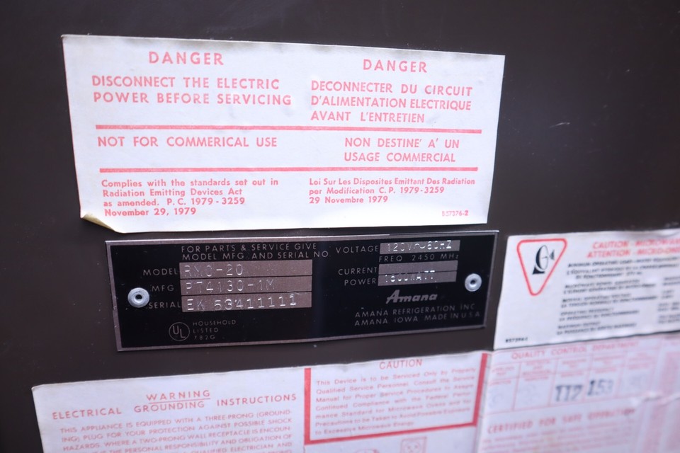 Rare Working Amana Radarange Model RMC-20 Microwave Convection Oven ...