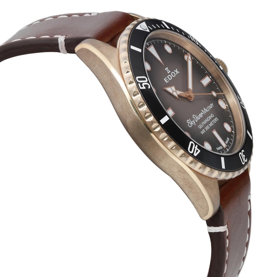 Edox SkyDiver Bronze Black Dial Brown Strap Automatic Men Watch 80115 ...