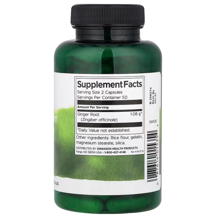 Swanson Full Spectrum Ginger Root Digestive Health 540 mg 100 Capsules ...