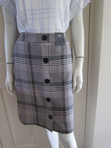 M&S Check Print Skirt, A-line, Button Up, Lined, Multicolour Size UK ...