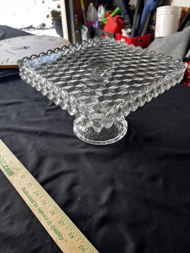 Vtg Fostoria American Crystal 10” Square Footed Cake Plate Stand Rum ...