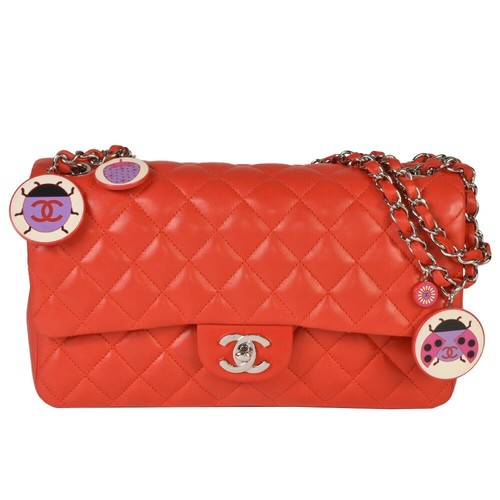 CHANEL Matelasse 25 Double Chain Shoulder Bag Red Coco Mark Ladybug ...