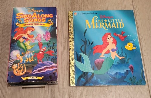 NEW Vtg Disney Little Mermaid Golden Book & Sing Along Under The See ...