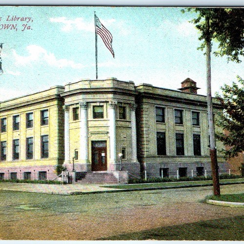 c1910s Marshalltown IA Downtown Public Library Flag Litho Photo ...