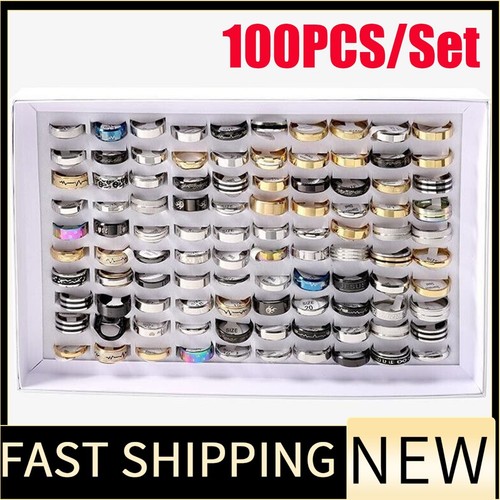 Wholesale 100PCS Mixed Stainless Steel Rings Bulk Lot Men's Fashion ...