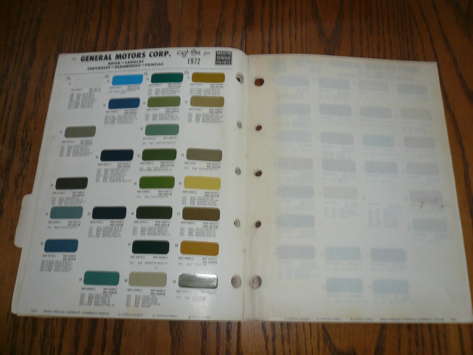 1972 Domestic Martin Senour Color Chip Paint Sample GM Ford Chrysler ...