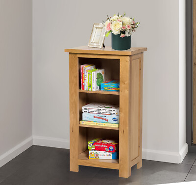 Small Bookcase, Solid Wooden Oak 3 Shelf Unit, Low Bookshelf, Narrow ...