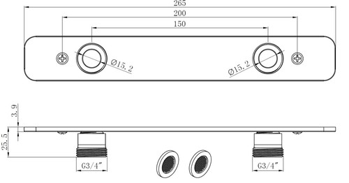EXPOSED SHOWER WALL MOUNT PLATE THERMOSTATIC MIXER BAR VALVE FIXING ...