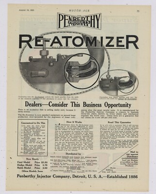 1921 Penberthy Injector Co. Ad: Re-Atomizer for Engines - Detroit ...