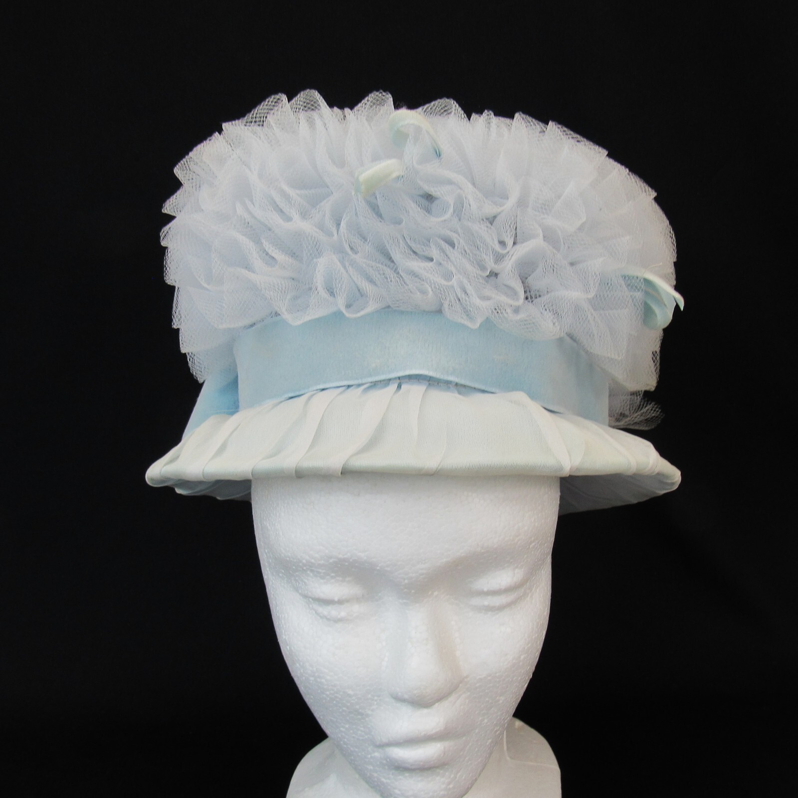 Vintage High Crown ladies Hat Ice Blue Tulle covered … - Gem