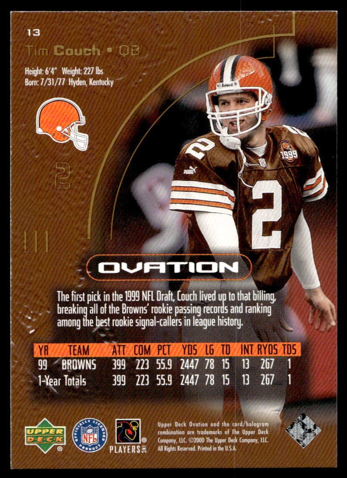 Tim Couch 2000 Upper Deck Ovation #13 Cleveland Browns Football Card | eBay