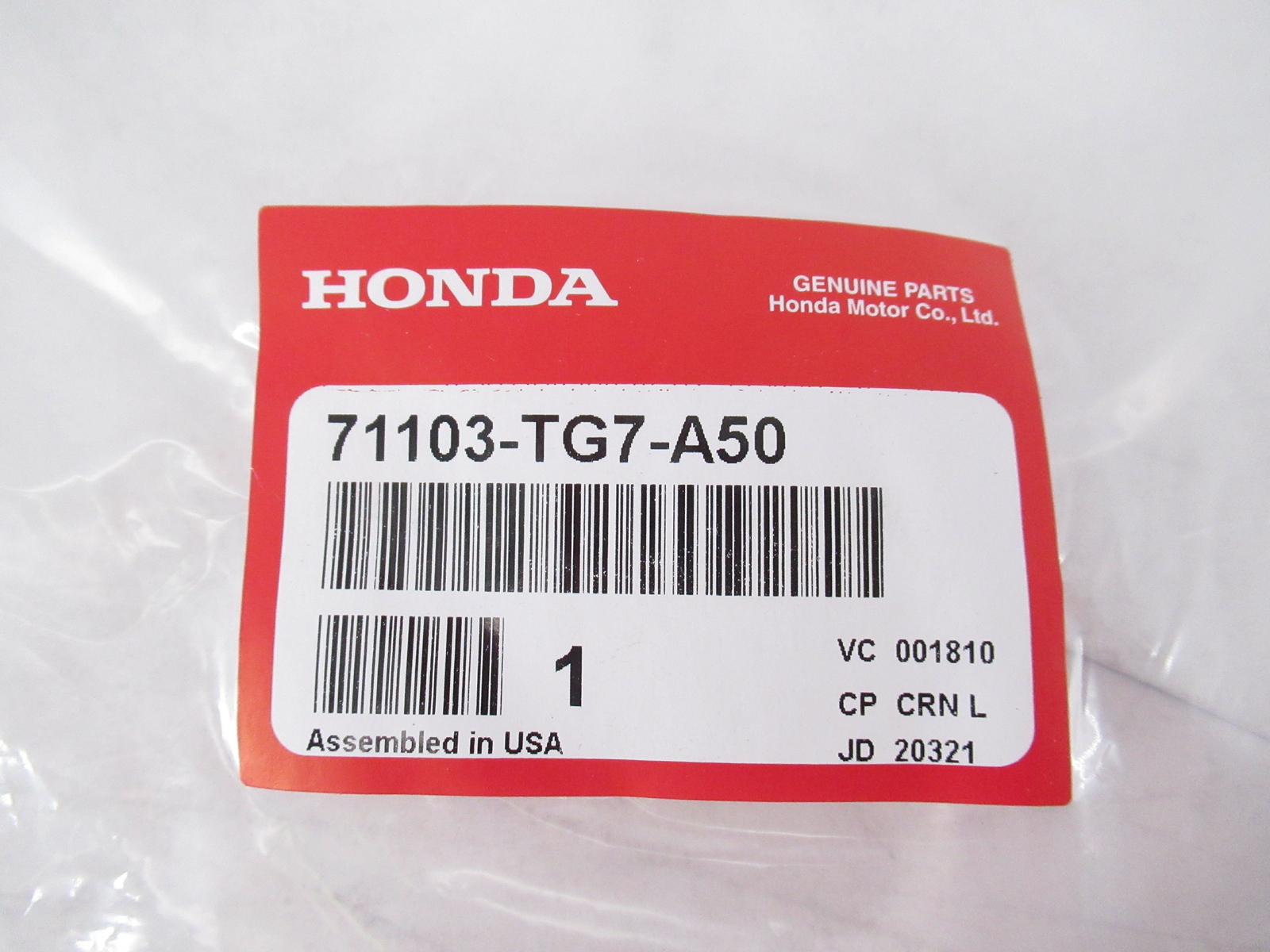Genuine OEM Honda 71103-TG7-A50 Passenger Front Bumper Garnish 2019 ...