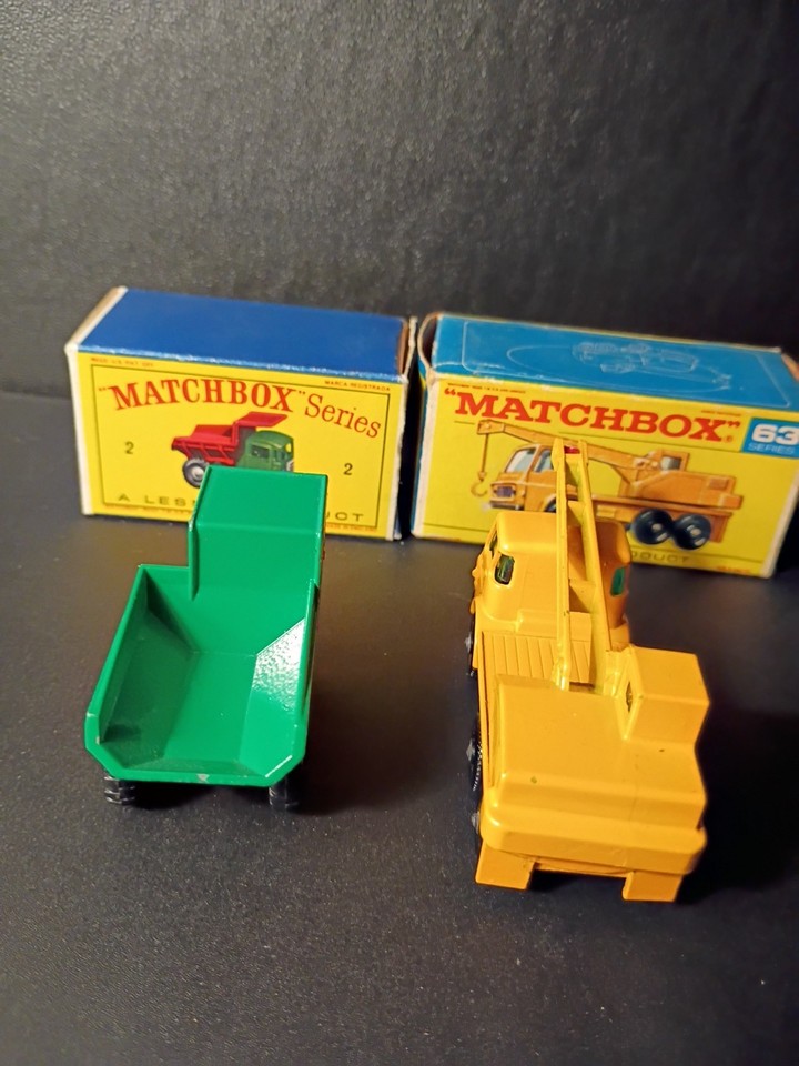 Matchbox Lot Of 2 Models #2C Muir Hill Dumper,#63C Dodge Crane W ...