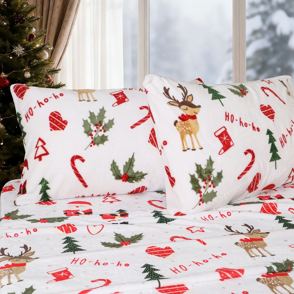 Gogreen Christmas Flannel Sheet Set Super Soft Deep Pocket 16" Bed ...