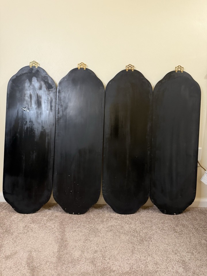 4 Vtg Asian Gold Black Lacquer Mother of Pearl Inlaid Stone Geishas ...