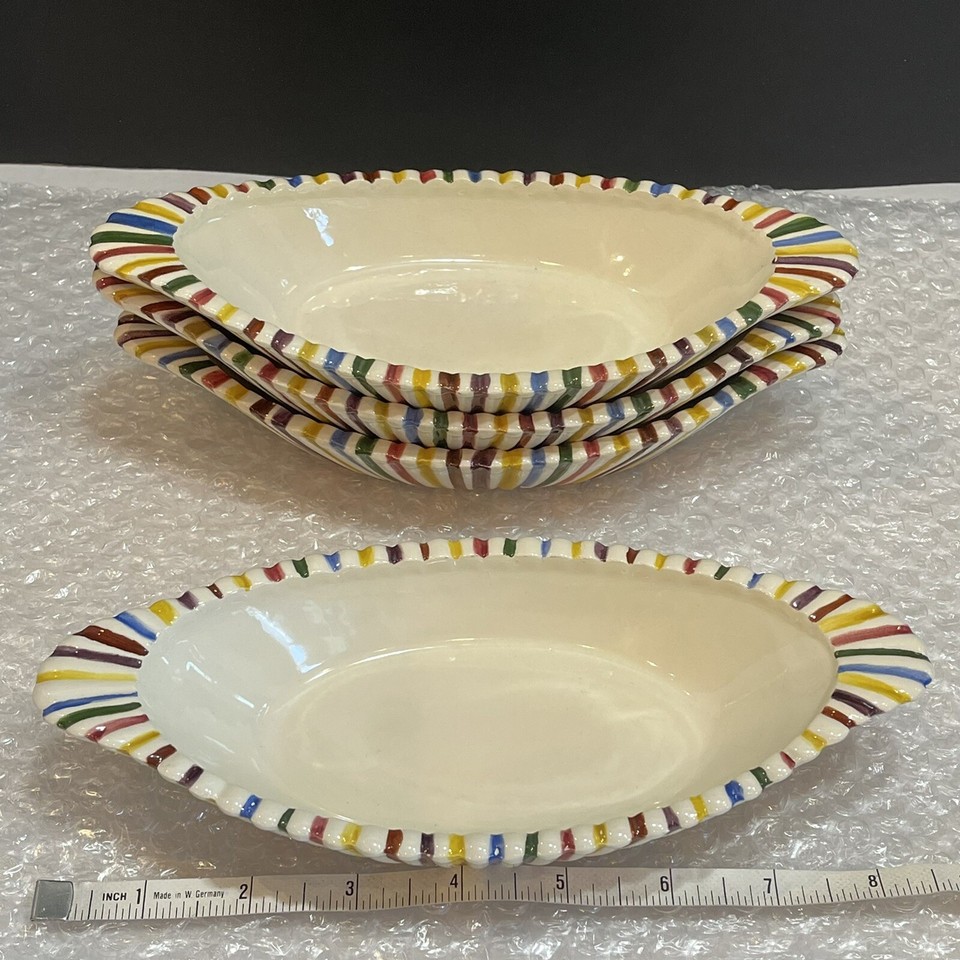 Rare Set of 4 Handpainted Multicolor Colorful 8.5”x4” Small Serving ...