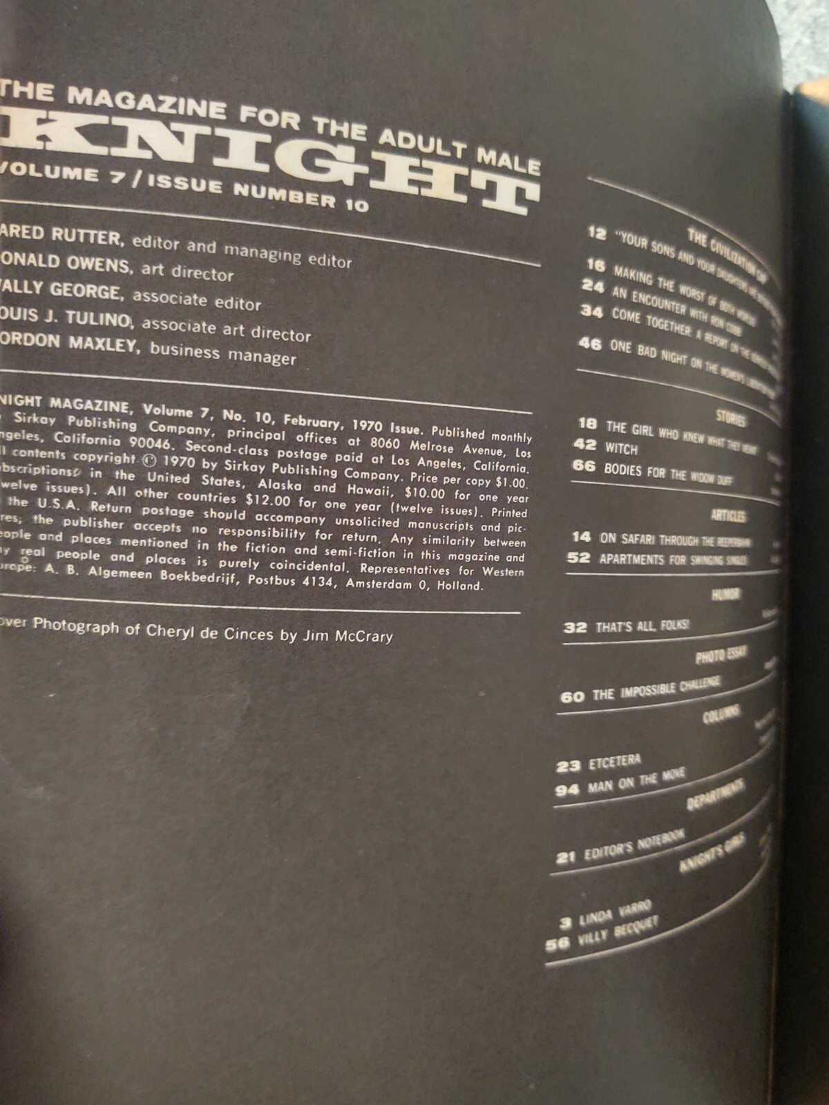 Knight Magazine 1970 vol 7 #10 Linda Varro Berkeley ron cobb mens pin ...