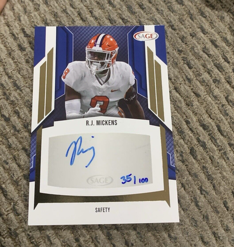 2024 Sage RJ R.J. Mickens Gold Rookie Auto 35/100 Sp Clemson TIGERS ...