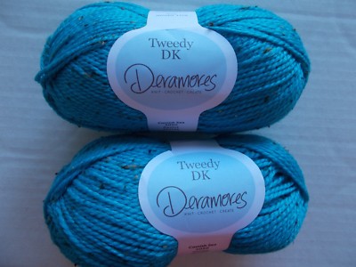 Deramores Tweedy DK wool blend yarn, Cornish Sea, lot of 2 (200 yds ea ...