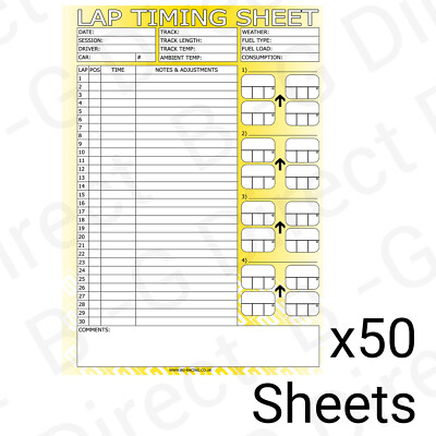 B-G Racing Lap Timing & Race Scoring Sheets Pad of 50 Pages w/ Ring ...