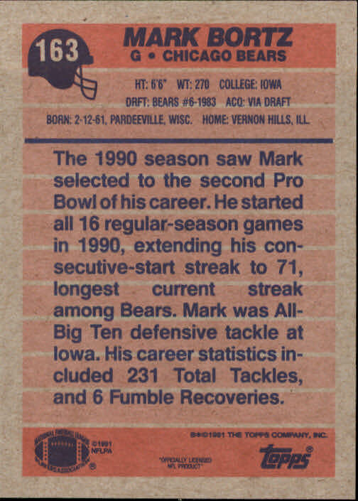 1991 Topps Football Card #163 Mark Bortz | eBay