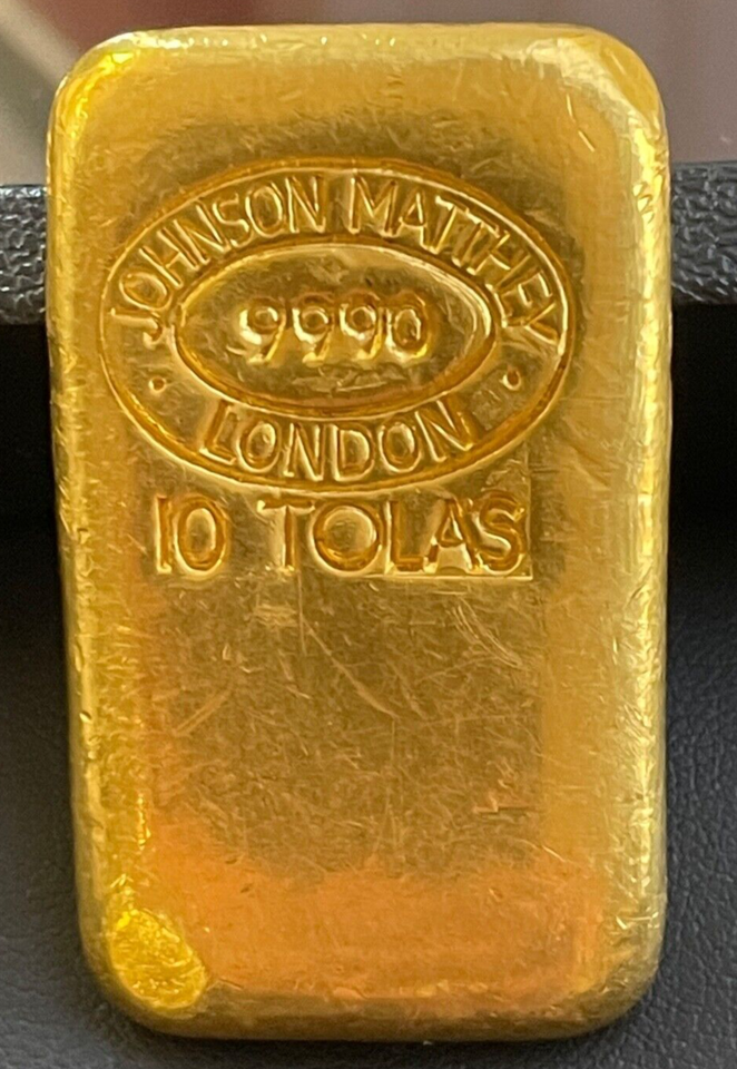Vintage 10 Tolas 3.75 oz Johnson Matthey London Gold Cast Bar .999 Fine ...