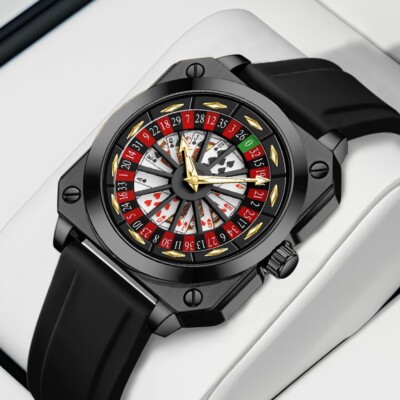 Roulette Wheel Men‘s Watches Gambling Rotating Dial Poker Silicone ...