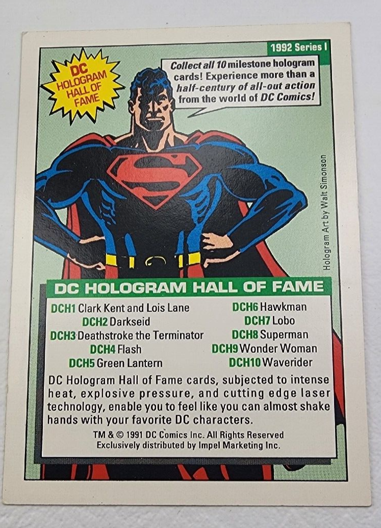 DC Comics 1992 Series 1 DC Hologram Hall of Fame SuperMan DCH8 Superman ...