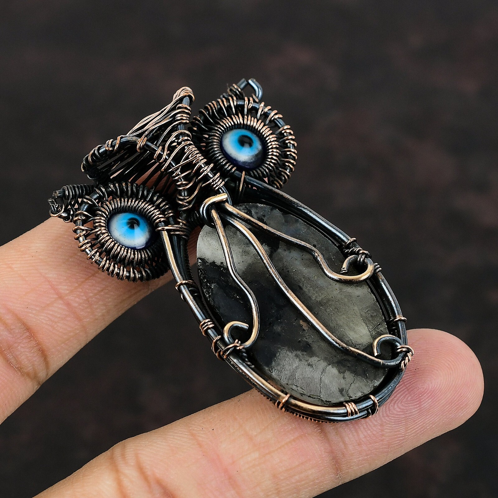 Rainbow Moonstone Wire Wrapped Owl Pendant Handcrafted Copper Unique ...